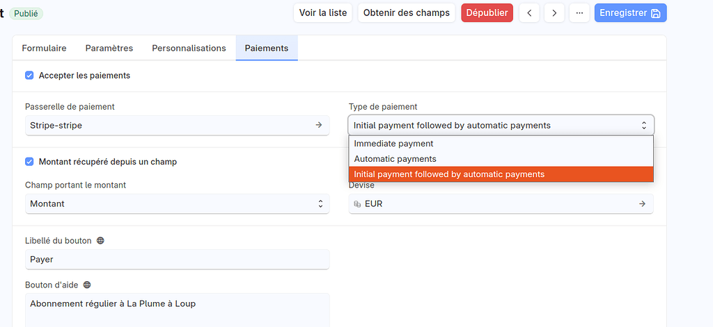 Permettre le paiement automatique mensuel à partir d'un formulaire web ...